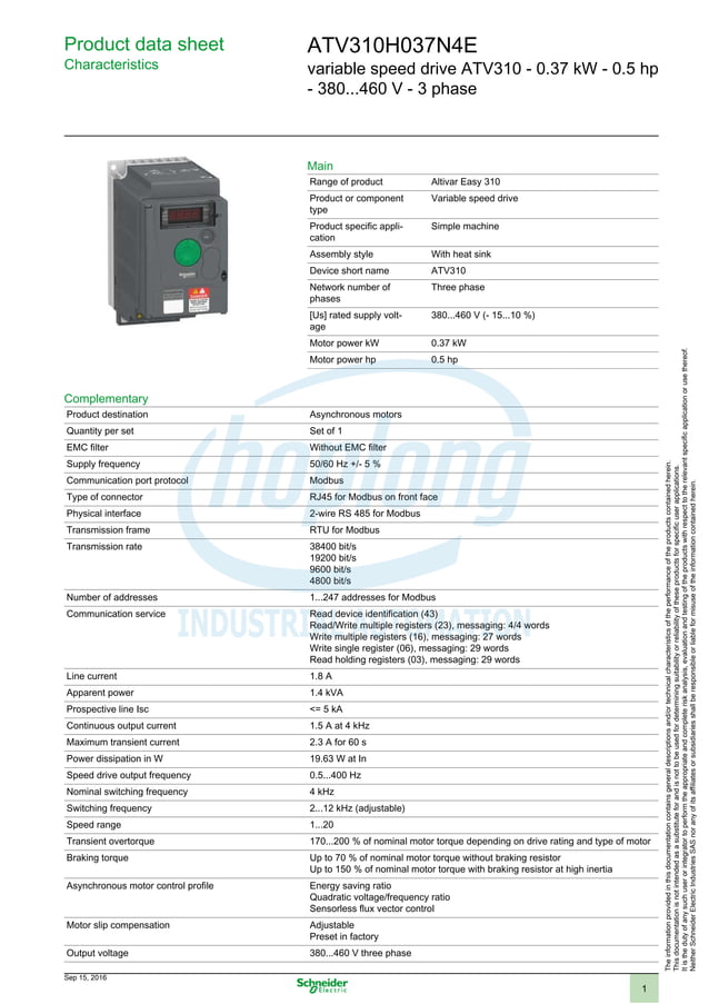 ATV310H037N4E Biến tần Schneider công suất 0.37kW - Hợp Long | PDF