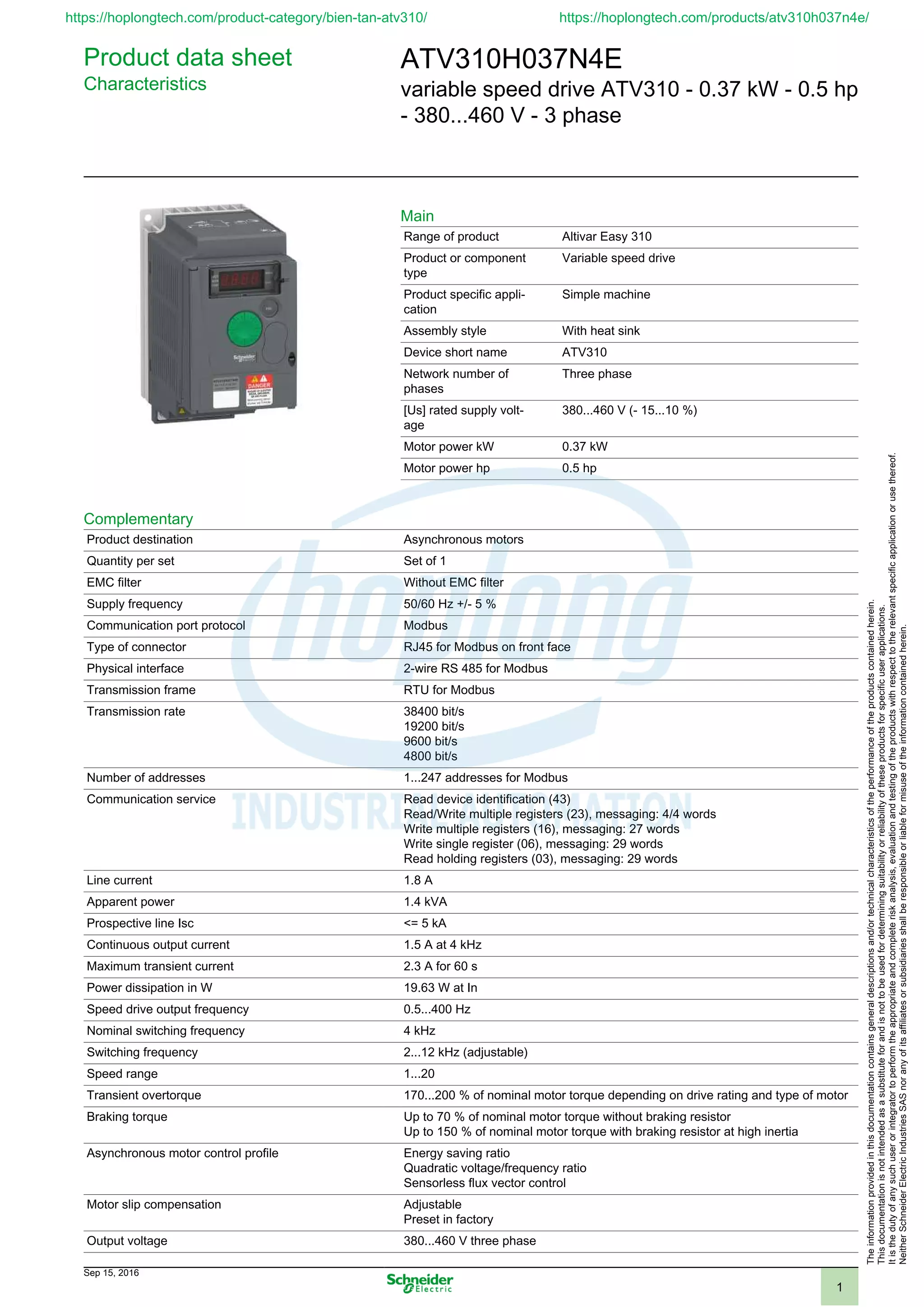 ATV310H037N4E Biến tần Schneider công suất 0.37kW - Hoplongtech | PDF