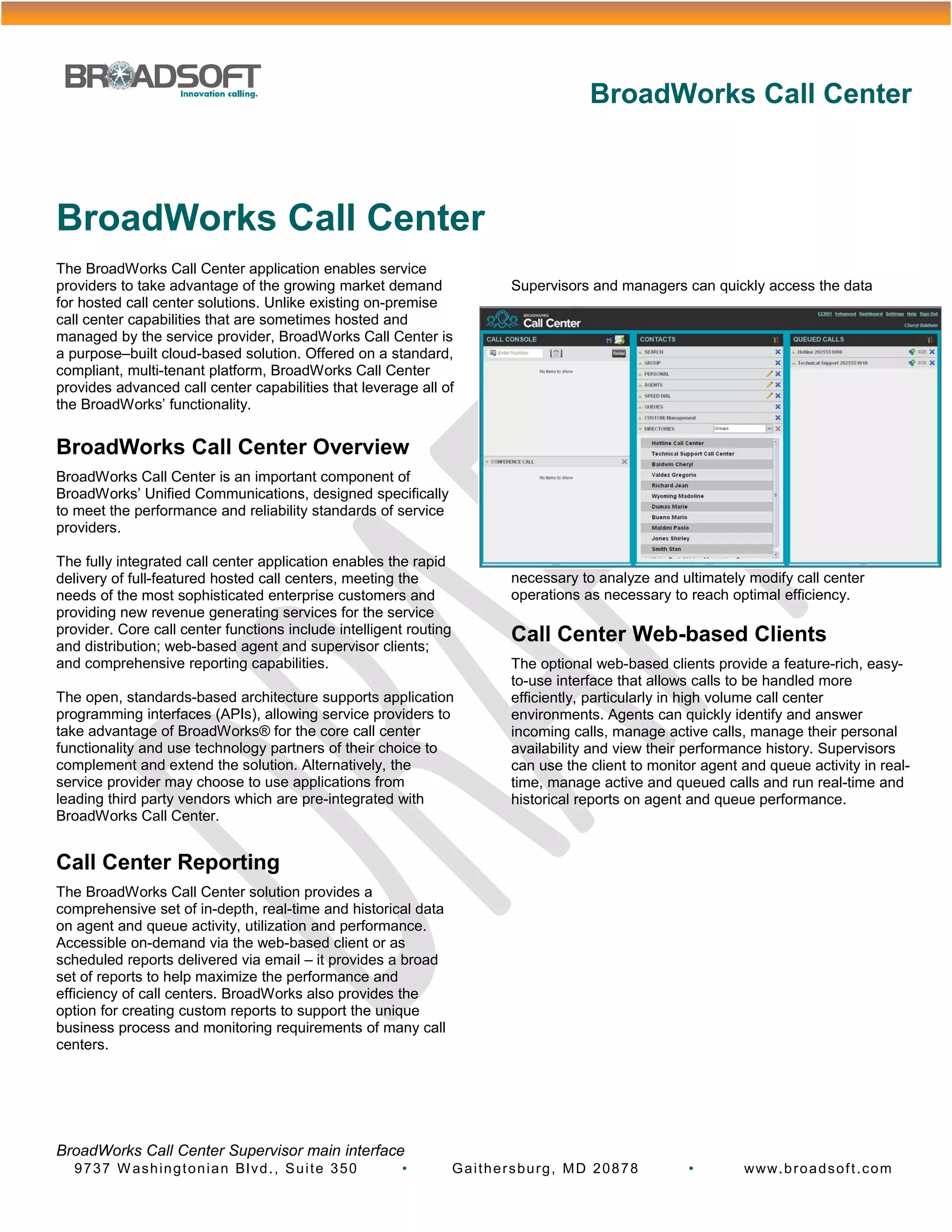 Data sheet broad works call center | PDF