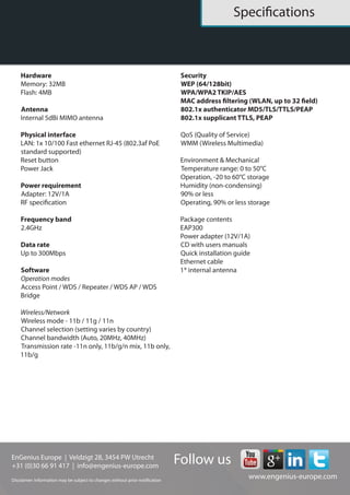 Datasheet EnGenius EAP300 | PDF