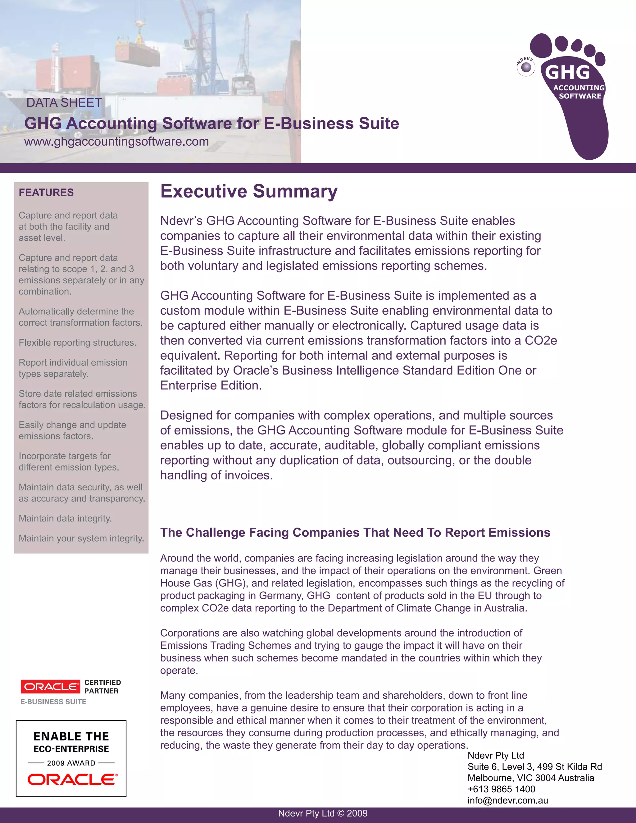 Data Sheet Ebs Ghg Accounting Software | PDF