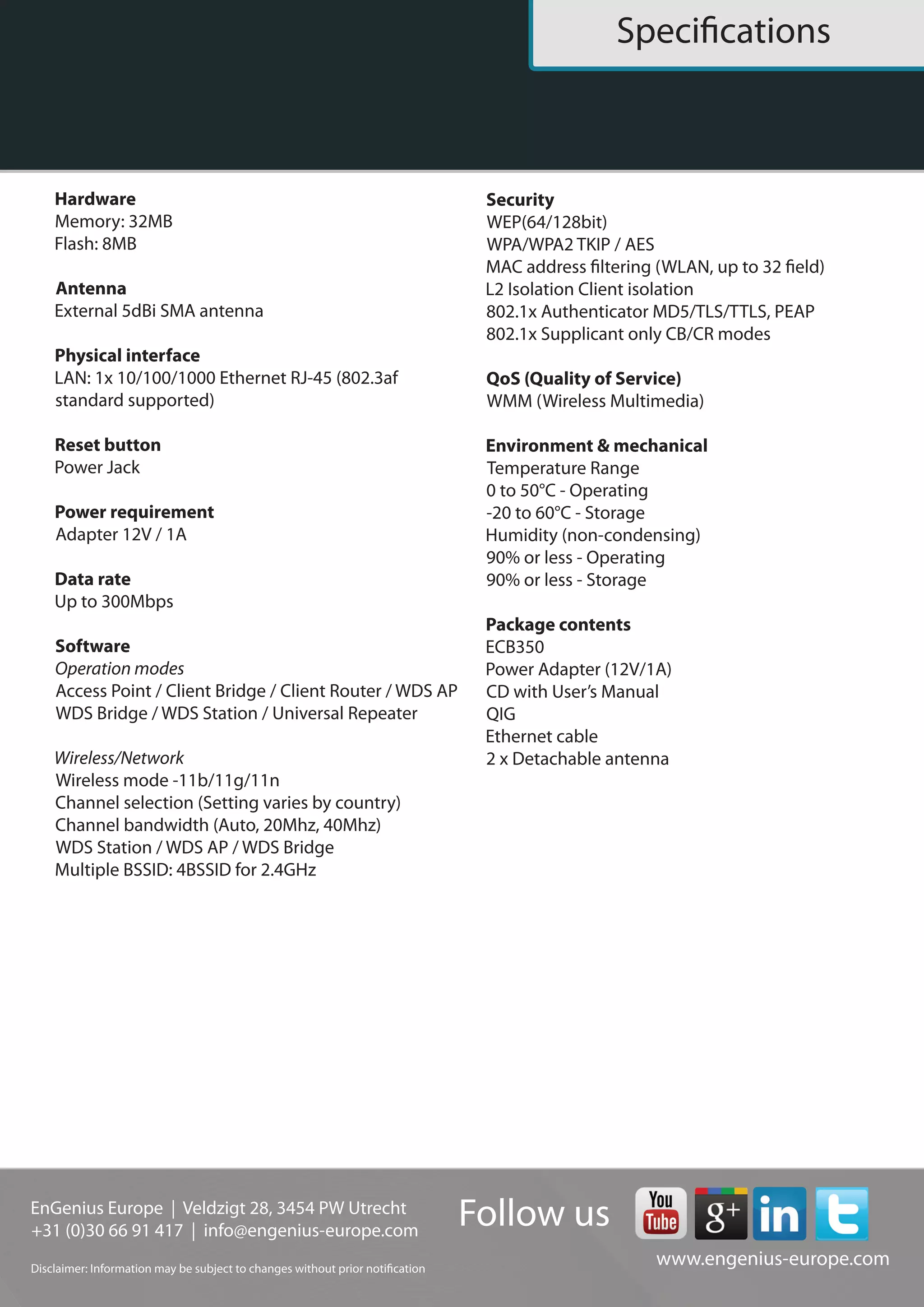 Datasheet EnGenius ECB350 | PDF