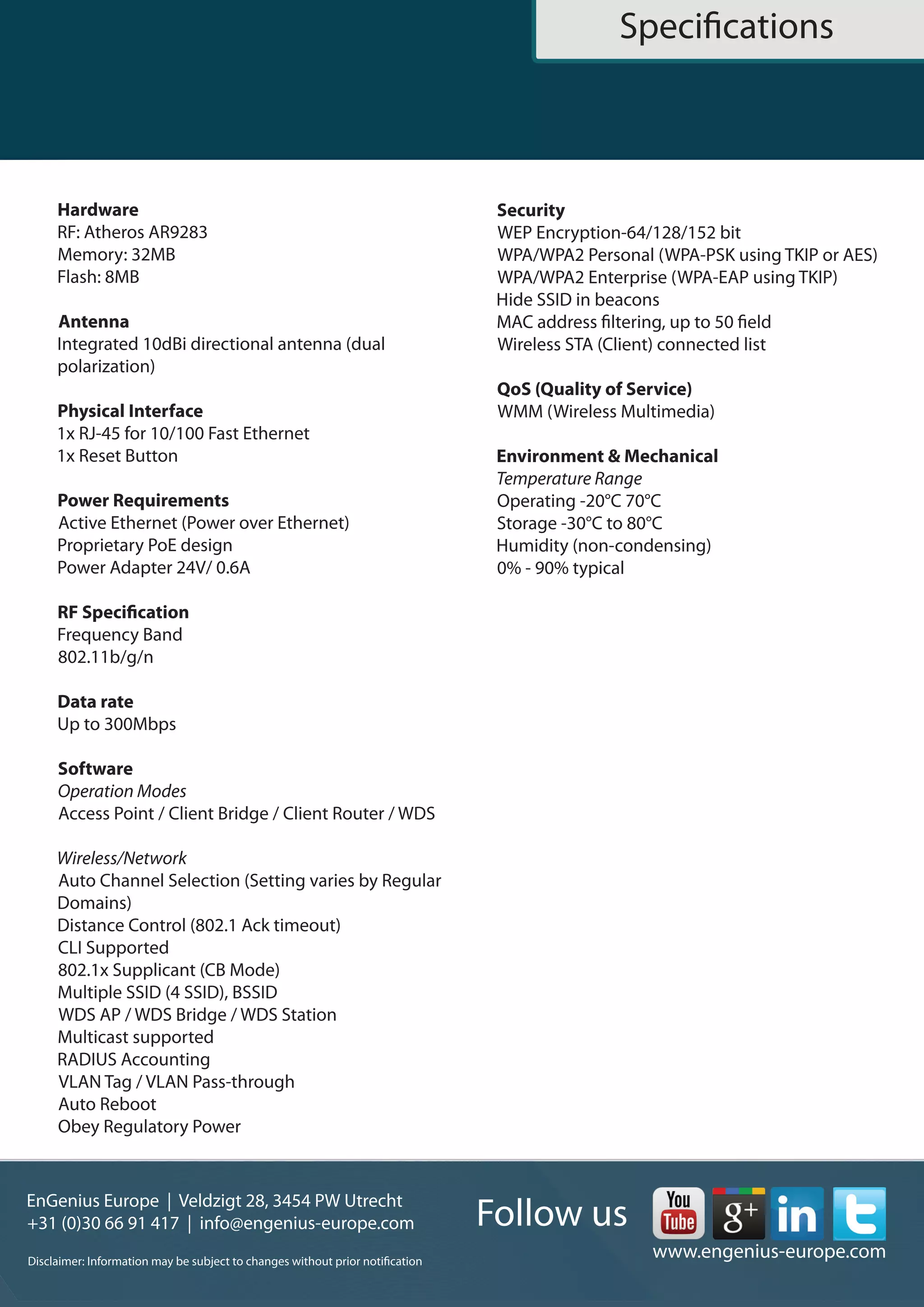 Datasheet EnGenius ENH202 | PDF