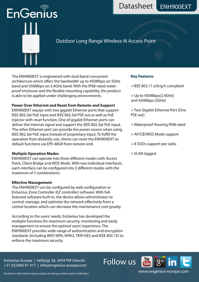Datasheet EnGenius ENH900EXT | PDF