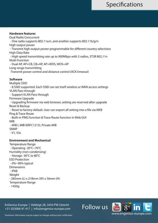 Datasheet EnGenius ENH900EXT | PDF