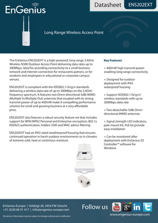 Datasheet EnGenius ENS202EXT | PDF | Computer Networking | Computing