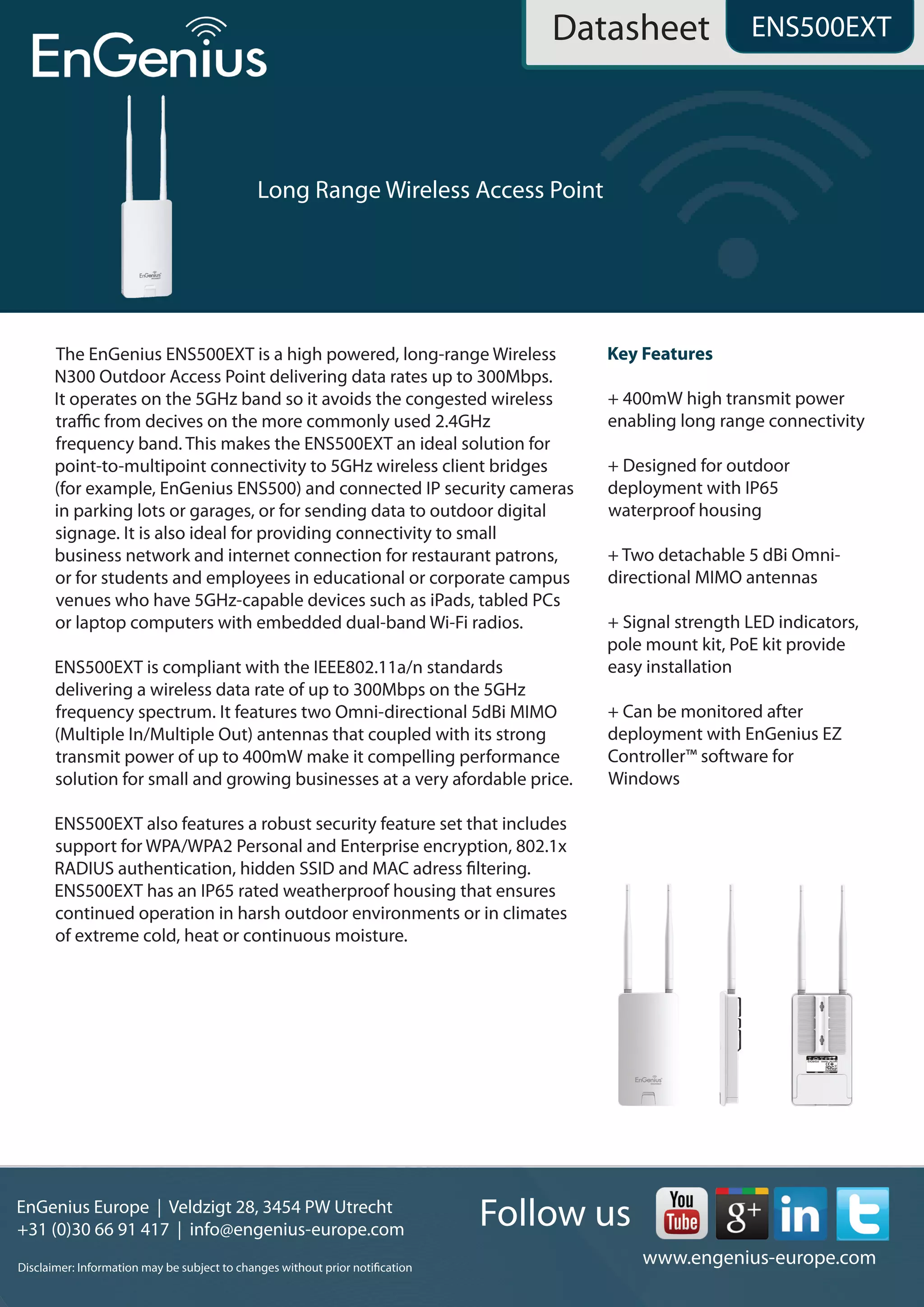 Datasheet EnGenius ENS500EXT | PDF