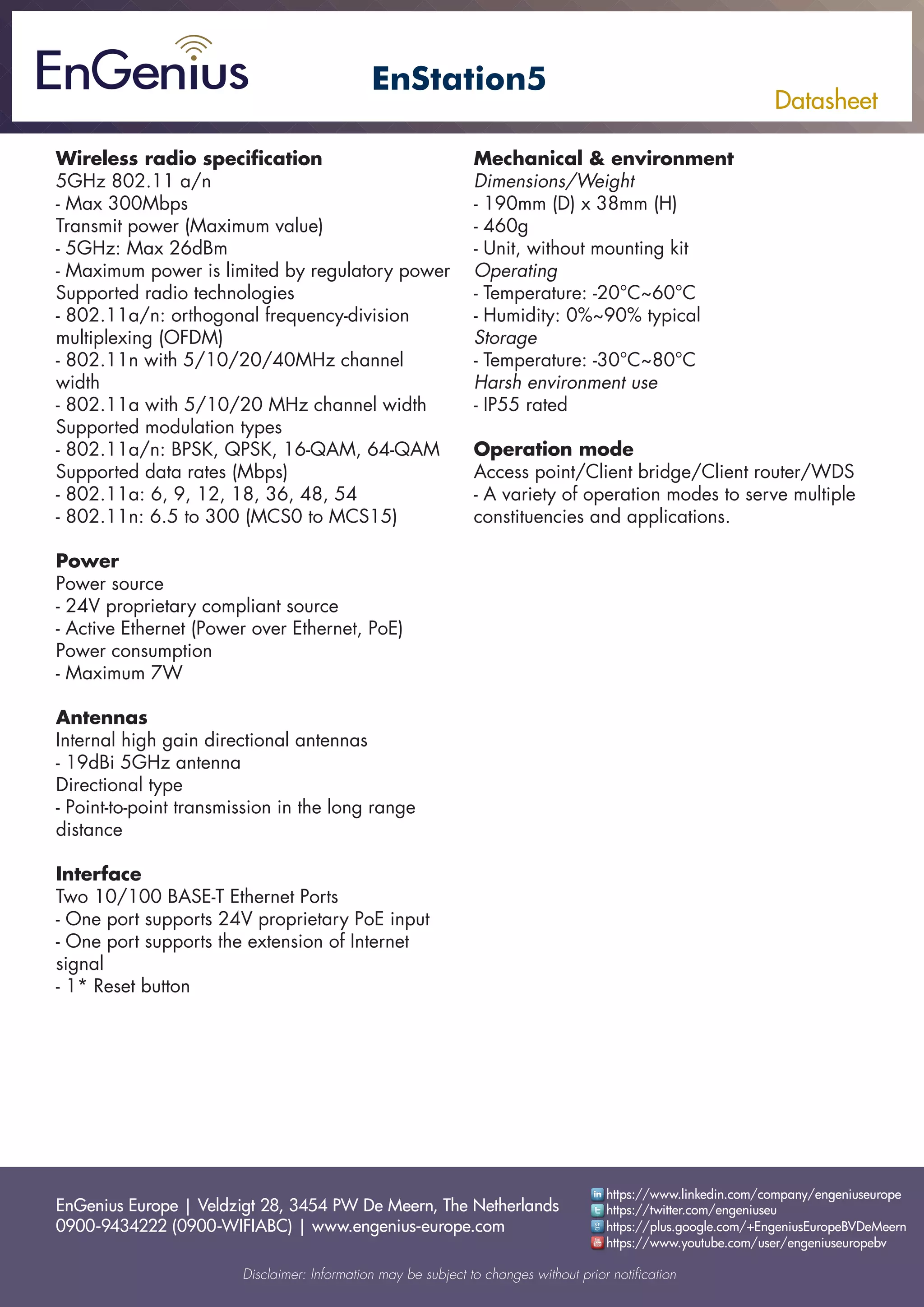 Datasheet EnGenius EnStation5 | PDF