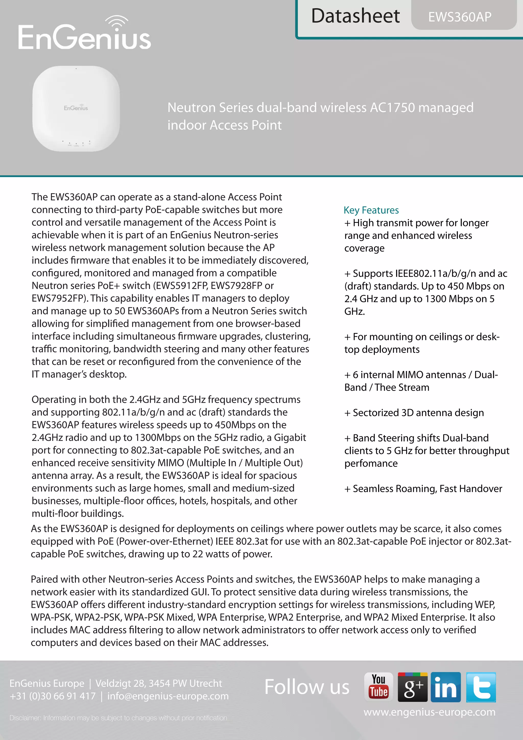 Datasheet EnGenius EWS360AP | PDF