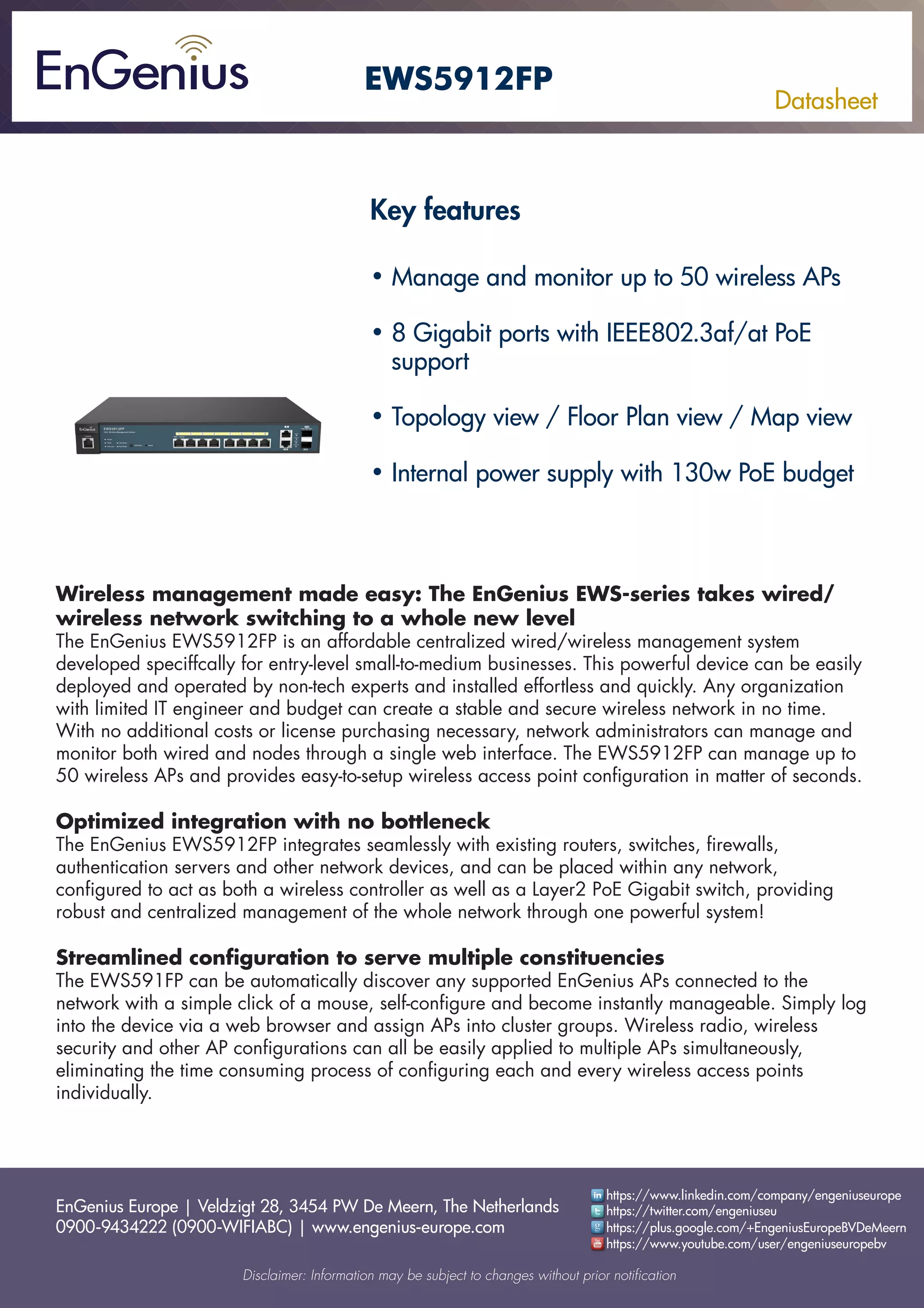 Datasheet EnGenius EWS5912FP | PDF