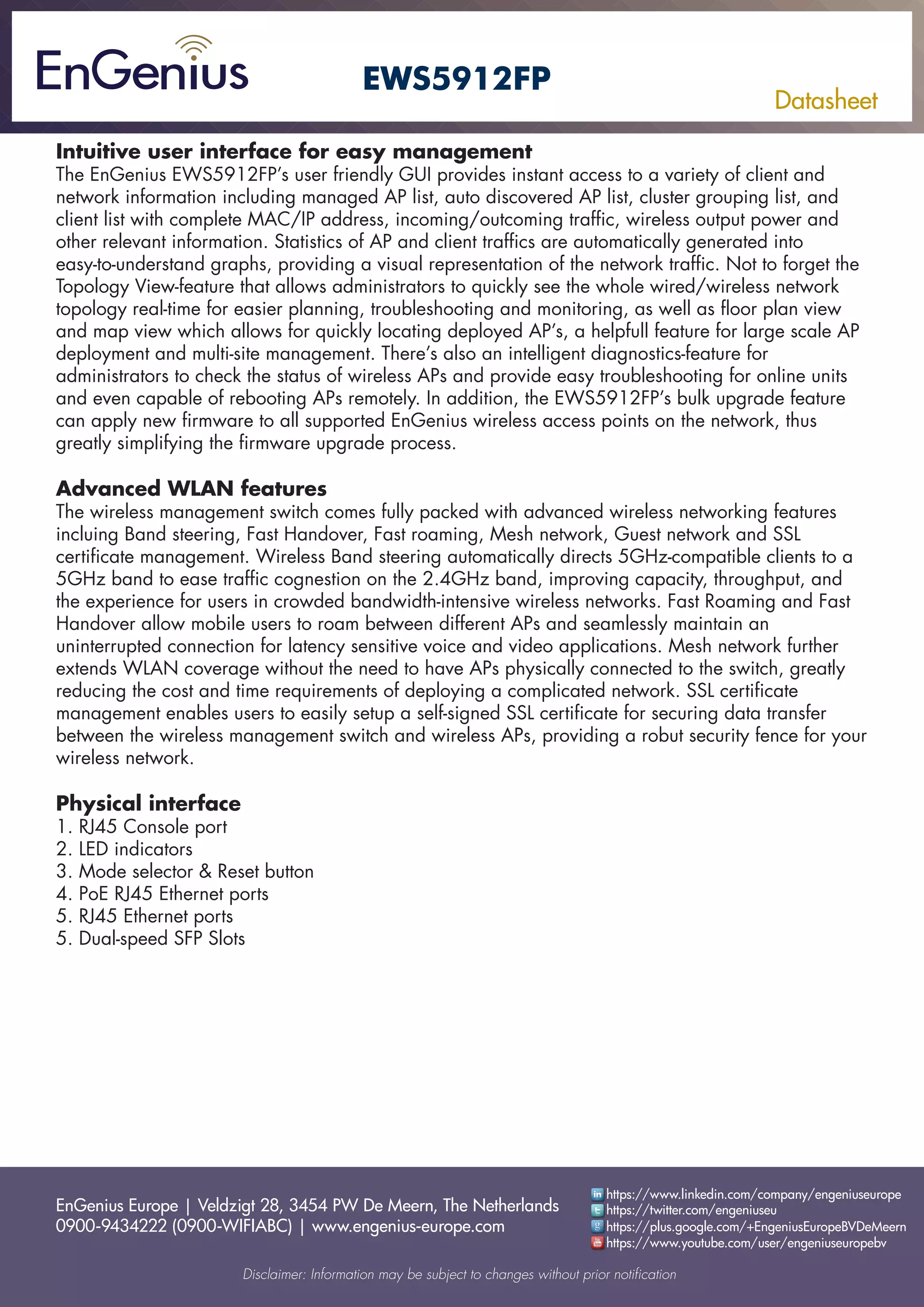 Datasheet EnGenius EWS5912FP | PDF