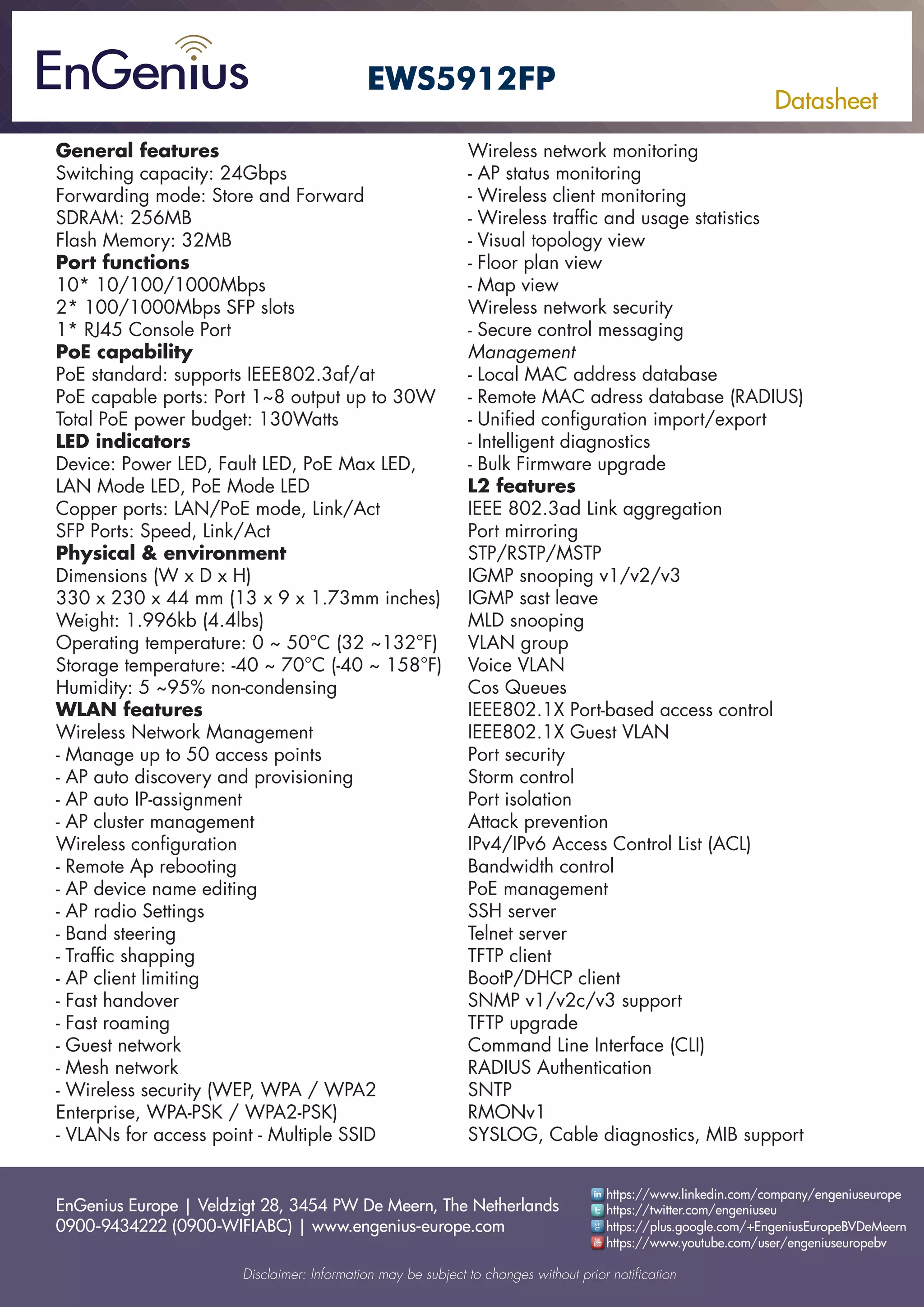 Datasheet EnGenius EWS5912FP | PDF