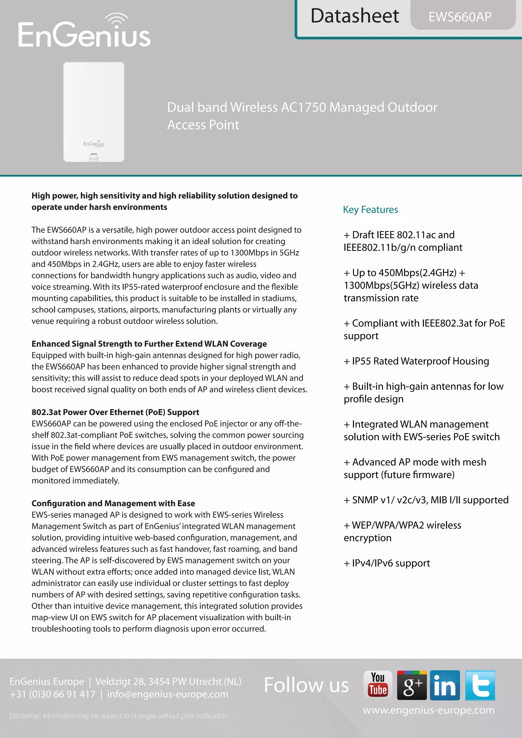 Datasheet EnGenius EWS660AP | PDF