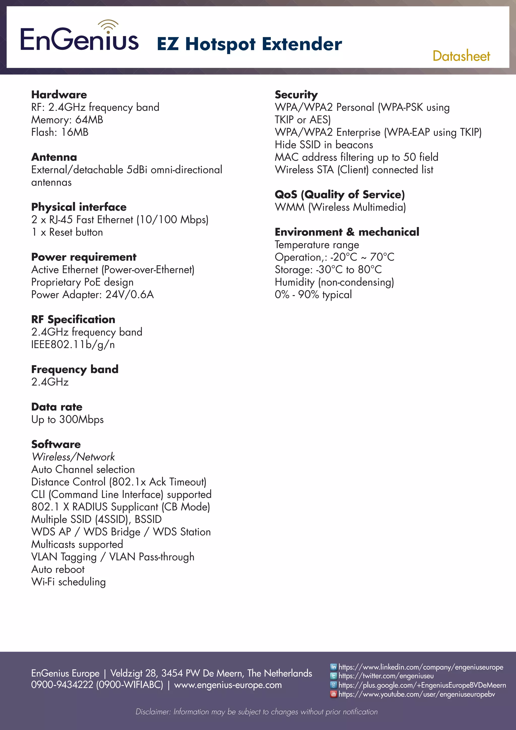 Datasheet EnGenius EZ Hotspot Extender | PDF
