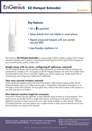 Datasheet EnGenius EZ Hotspot Extender | PDF | Computer Networking | Computing