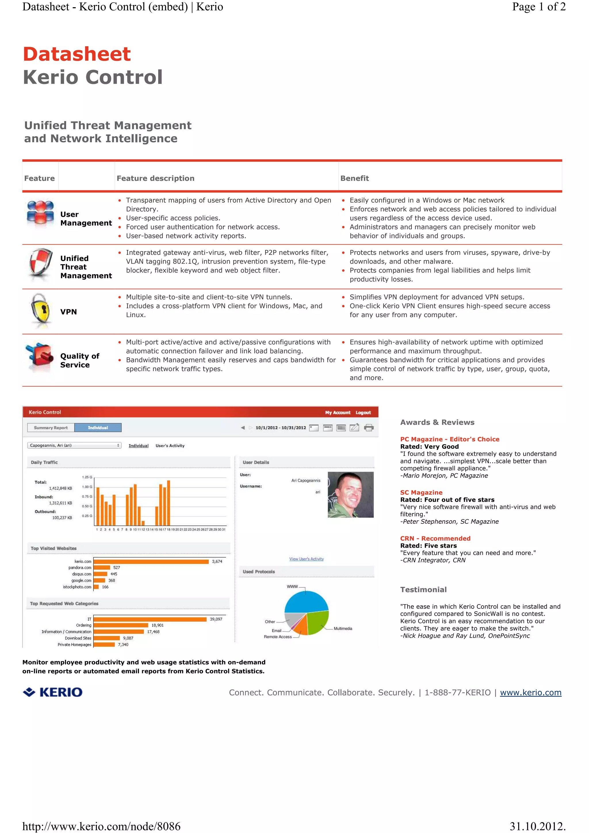 Datasheet Kerio Control | PDF | Operating Systems | Computer Software and Applications