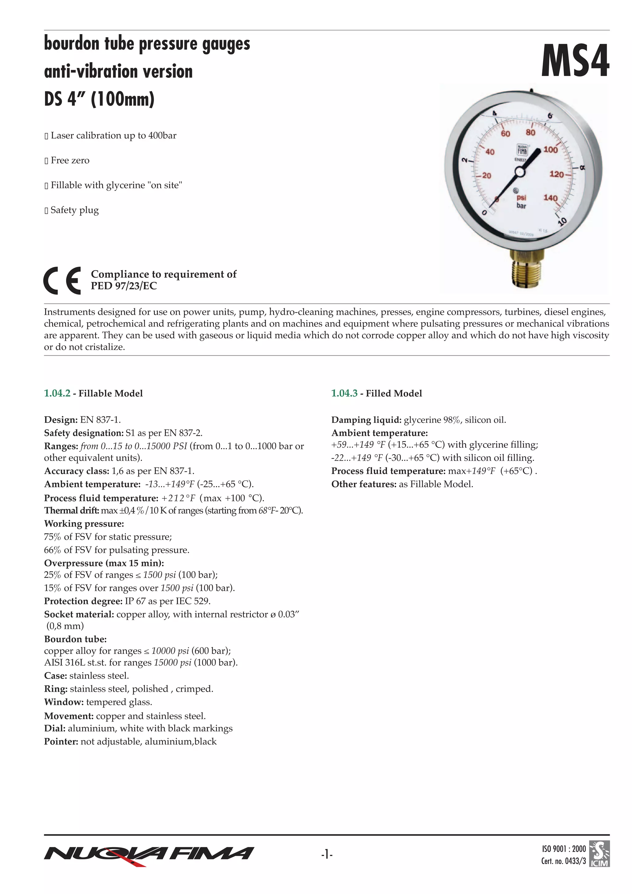 Nuova Fima pressure gauge ขนาด 4" | PDF