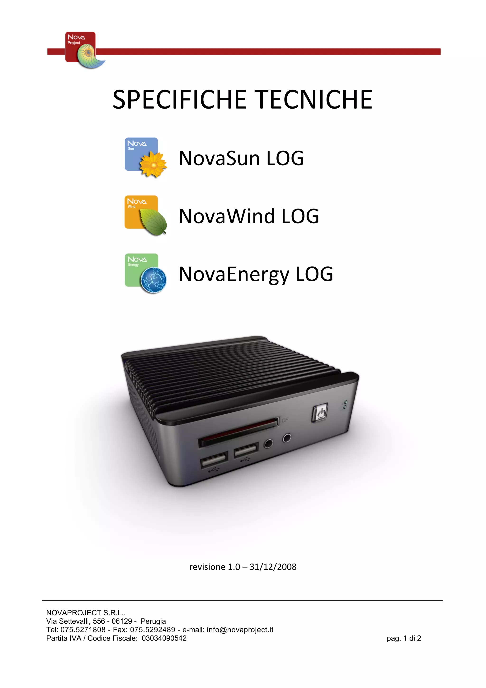 Datasheet NovaSun/NovaWind/NovaEnergy LOG | PDF | Computing | Technology & Computing