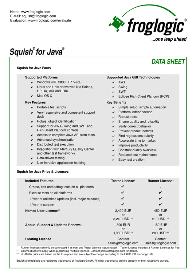 Datasheet Squishjava Testing Tools | PDF