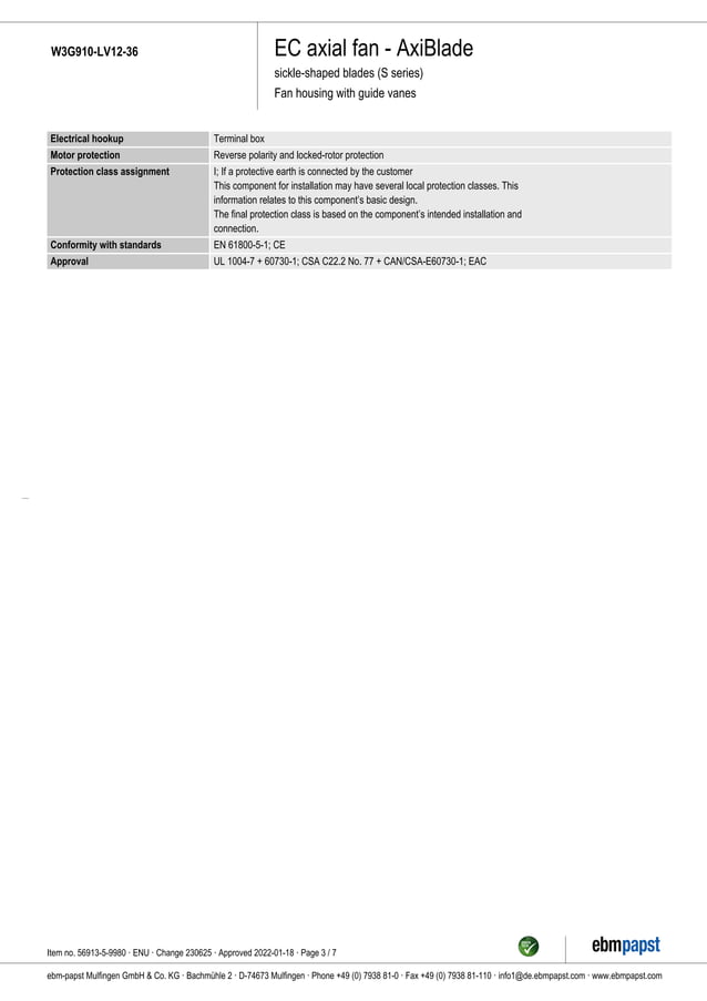 Data sheet W3G910LV1236-EBMPAPST | PDF