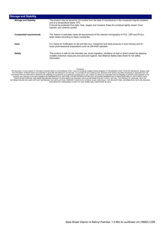 Data sheet vitamin a retinyl palmitat, 1.0 mio iu sunflower oil (18682 ...