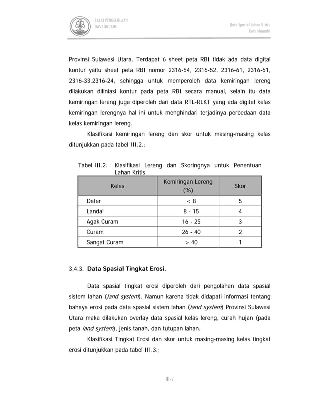 Data spasial lahan kritis manado | PDF