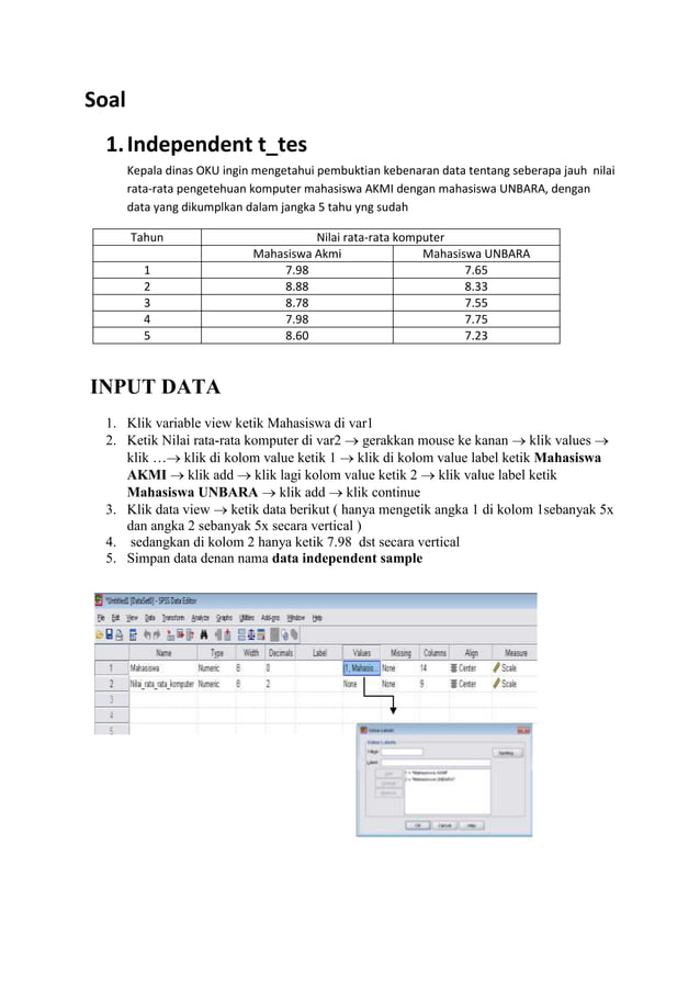 Contoh soal spss independent dan one way anova | DOCX