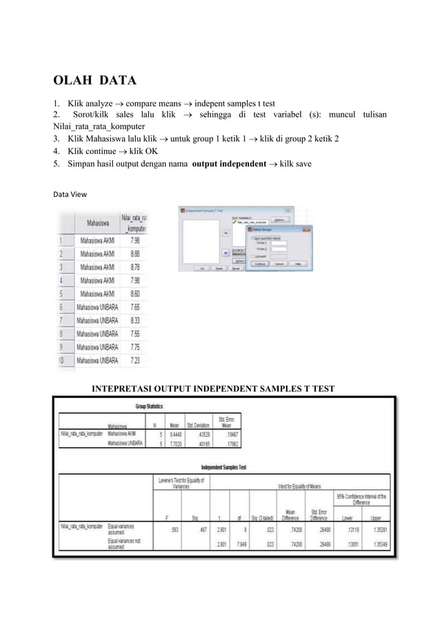 Contoh soal spss independent dan one way anova | DOCX