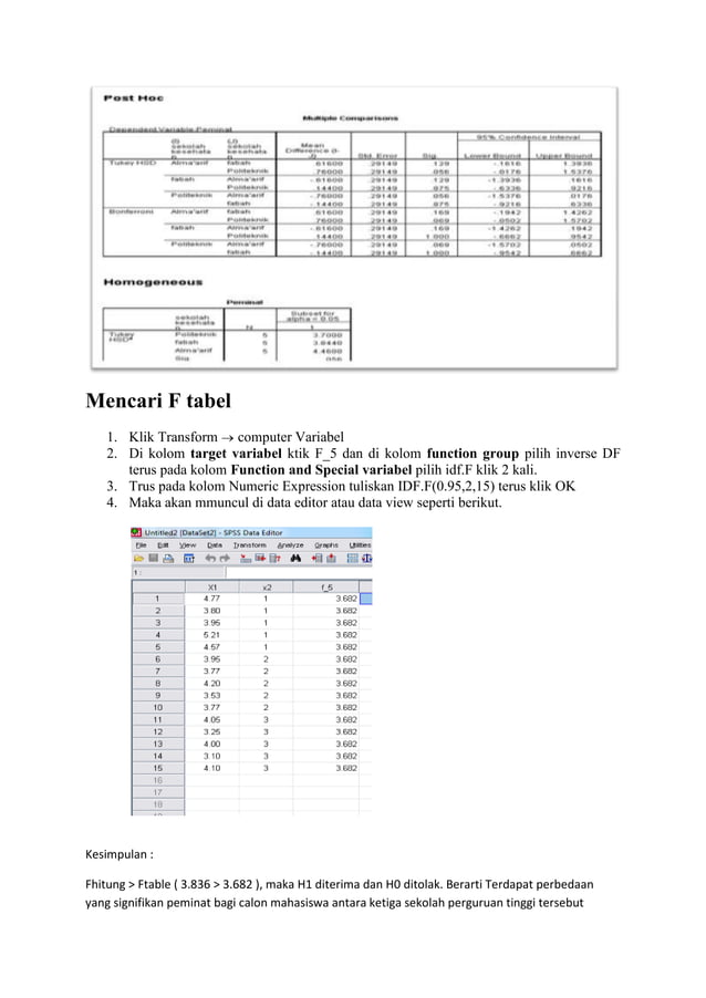 Contoh soal spss independent dan one way anova | DOCX
