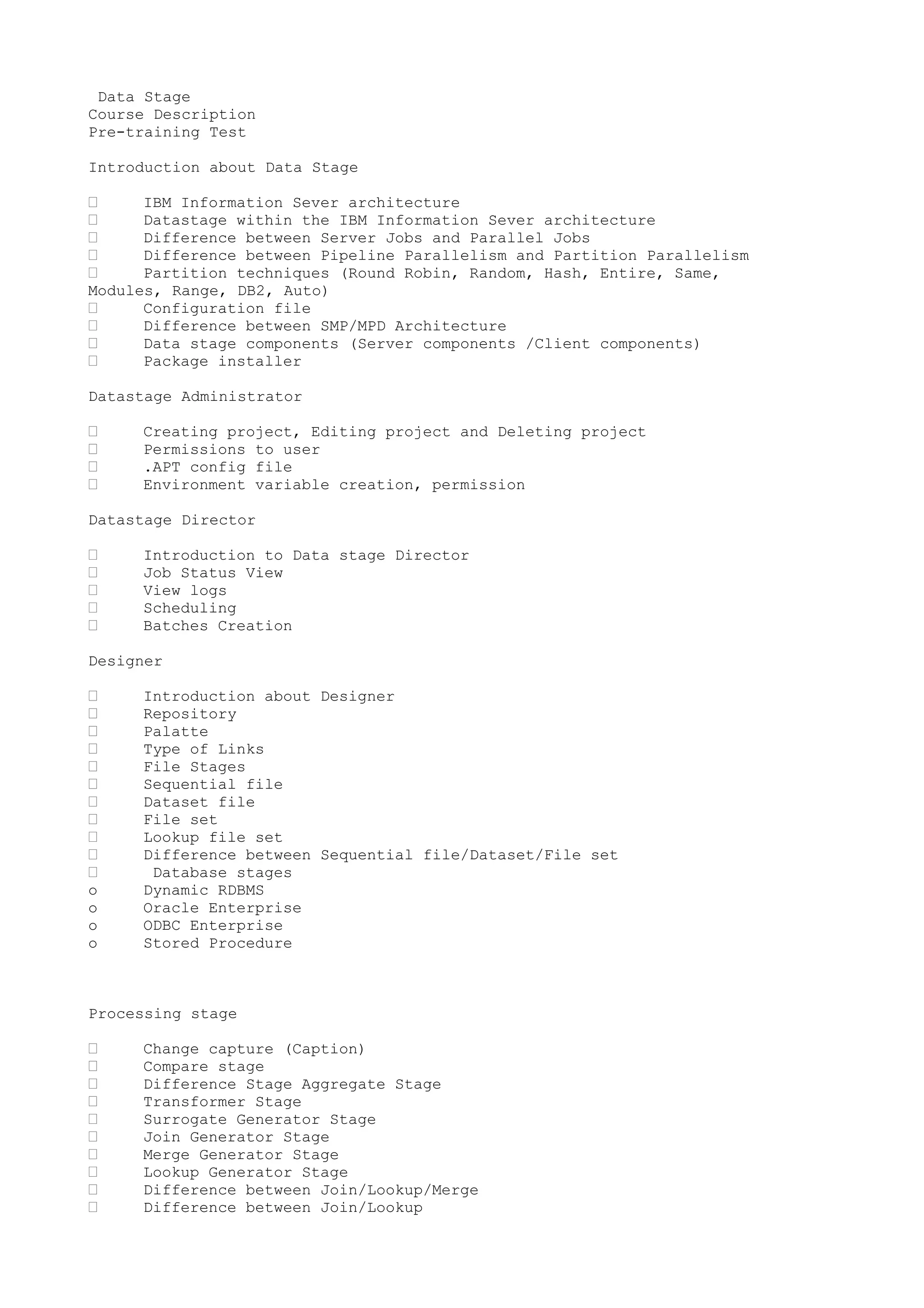 Datastage details | TXT