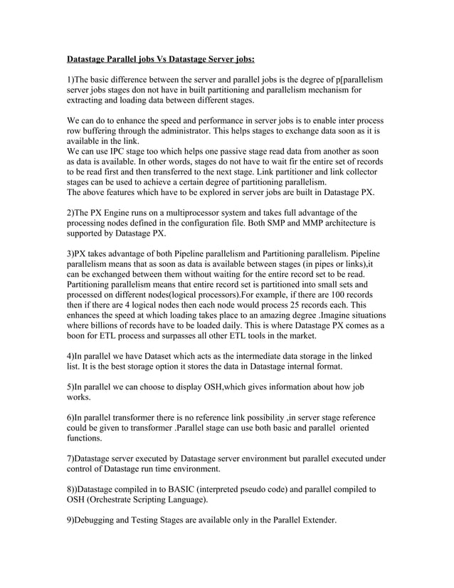 Datastage parallell jobs vs datastage server jobs | DOC | Databases | Computer Software and ...