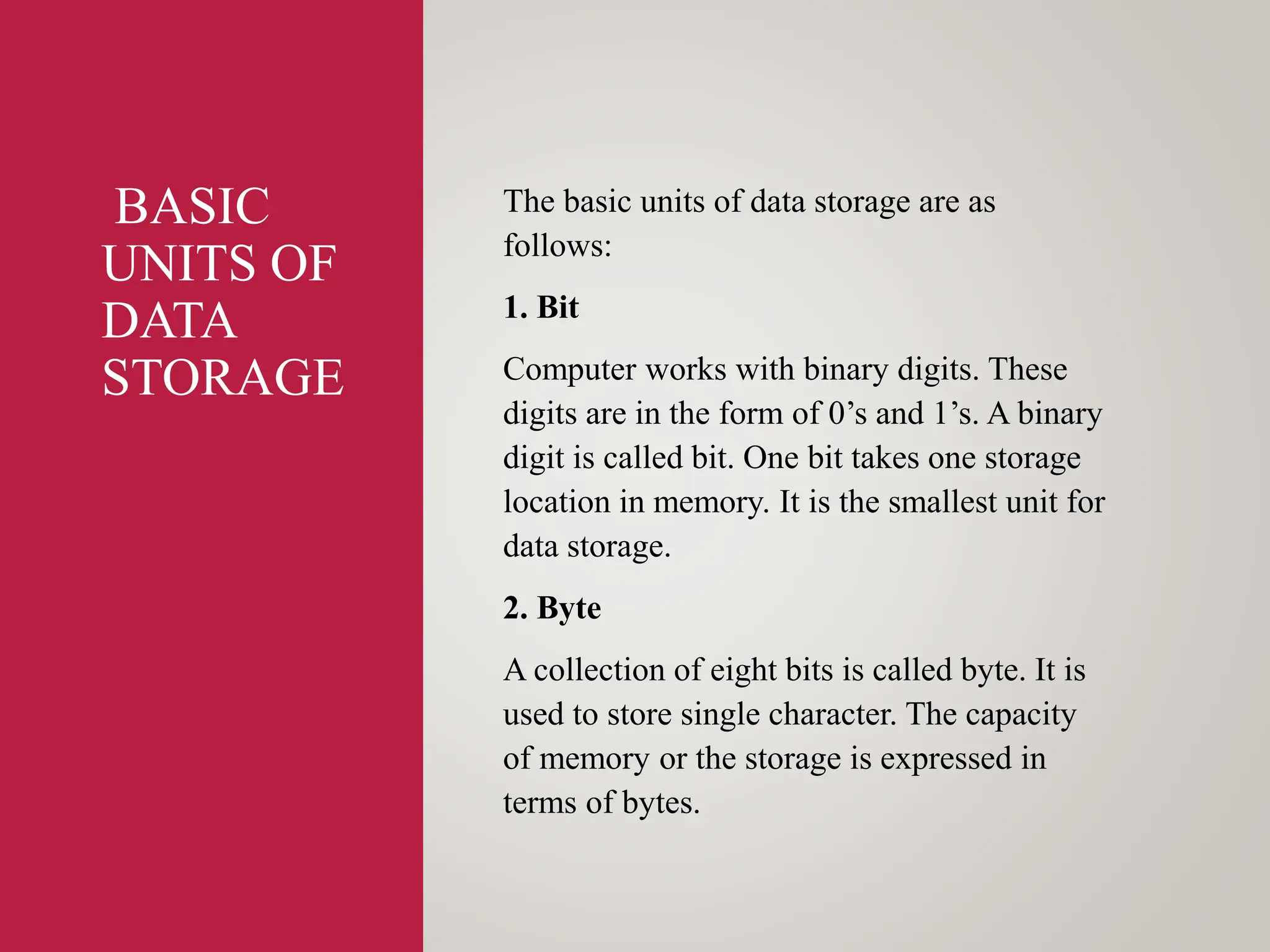Data_Storage_Units_and_System_Components.pptx | Data Storage and Warehousing | Computing