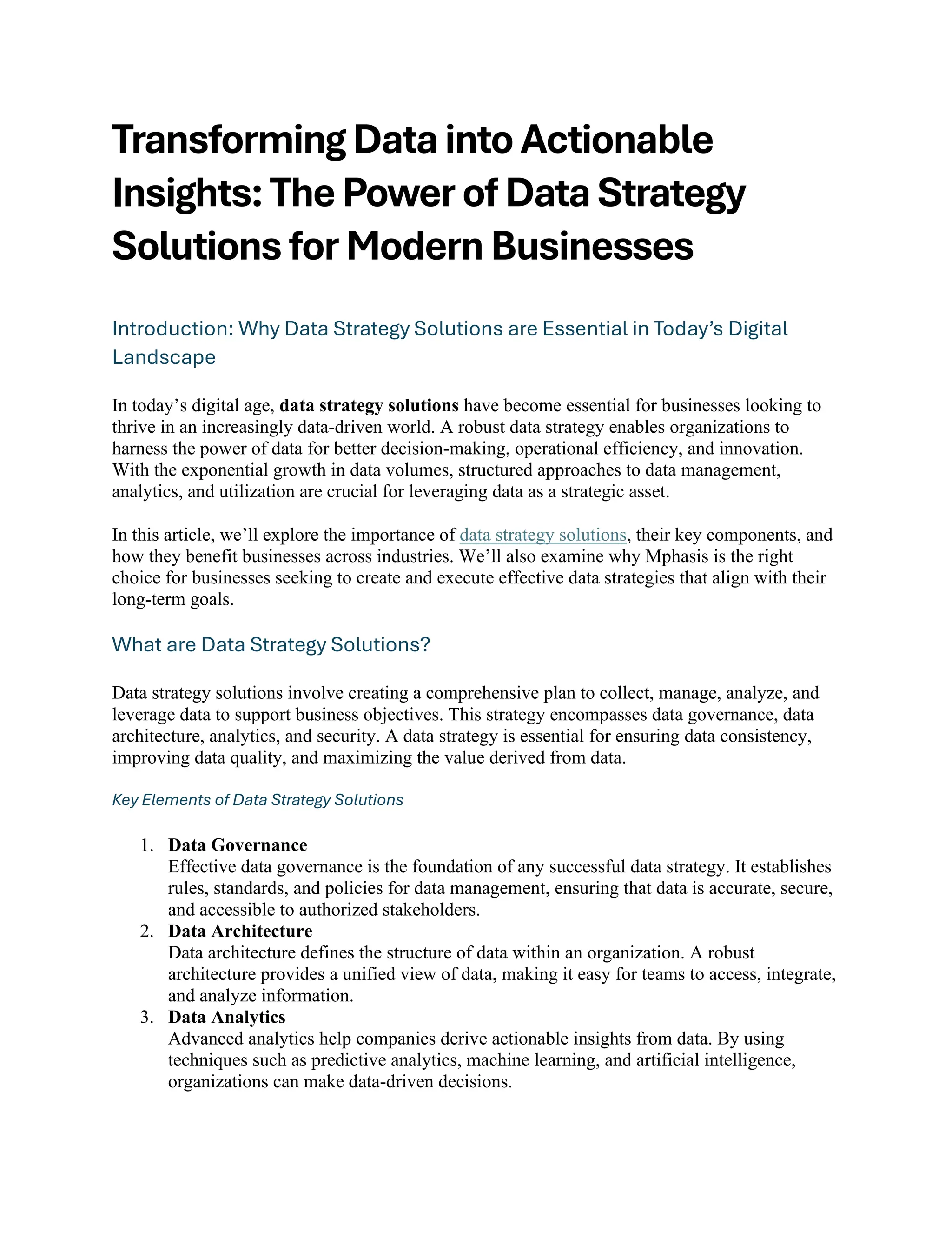 Transforming Data into Actionable Insights: The Power of Data Strategy ...