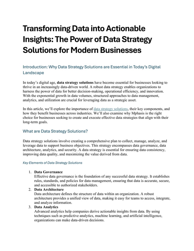 Transforming Data Into Actionable Insights The Power Of Data Strategy
