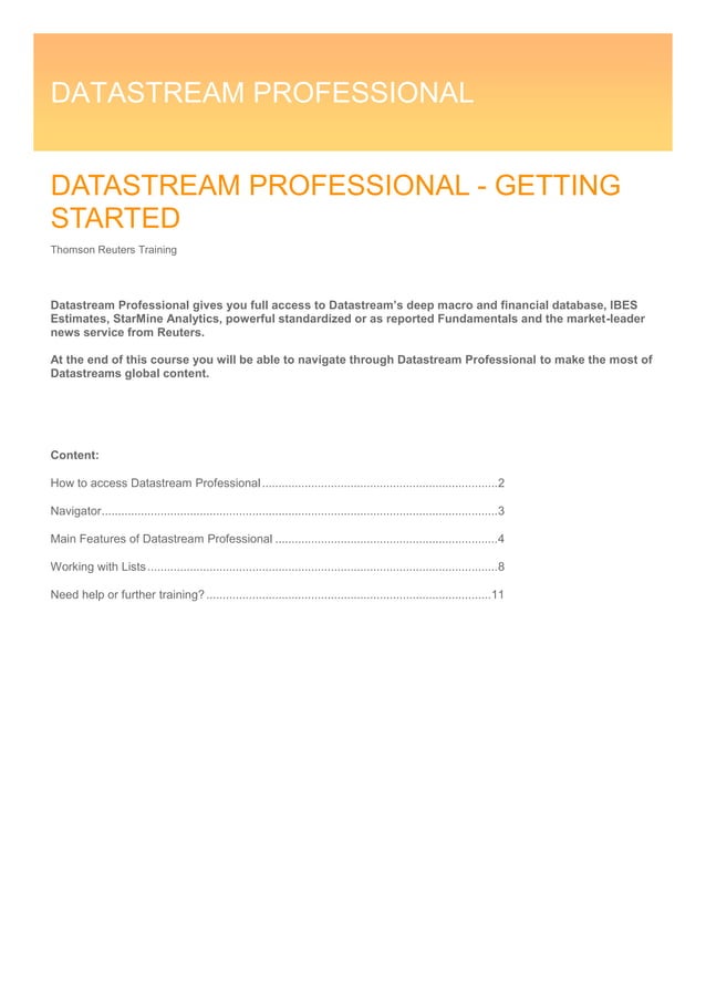 Datastream professional getting started guide | PDF