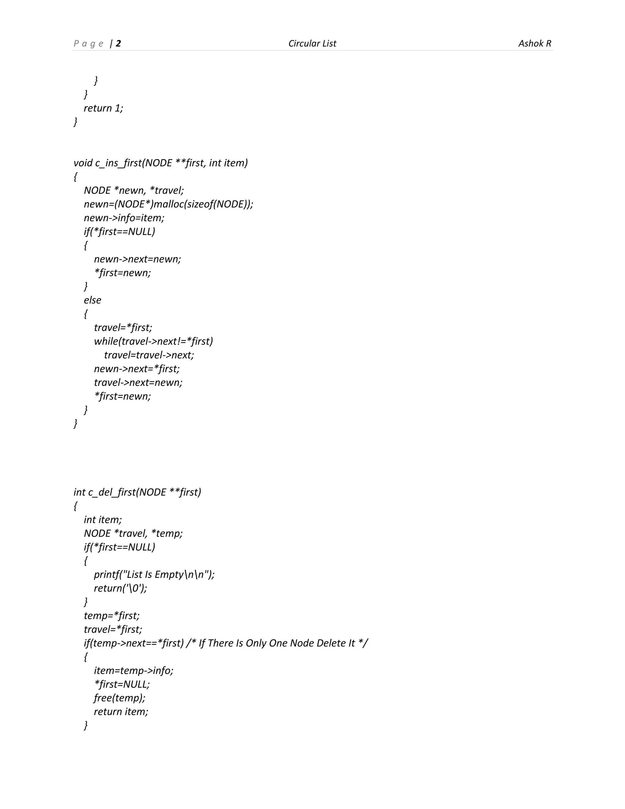 Data structure circular list | PDF