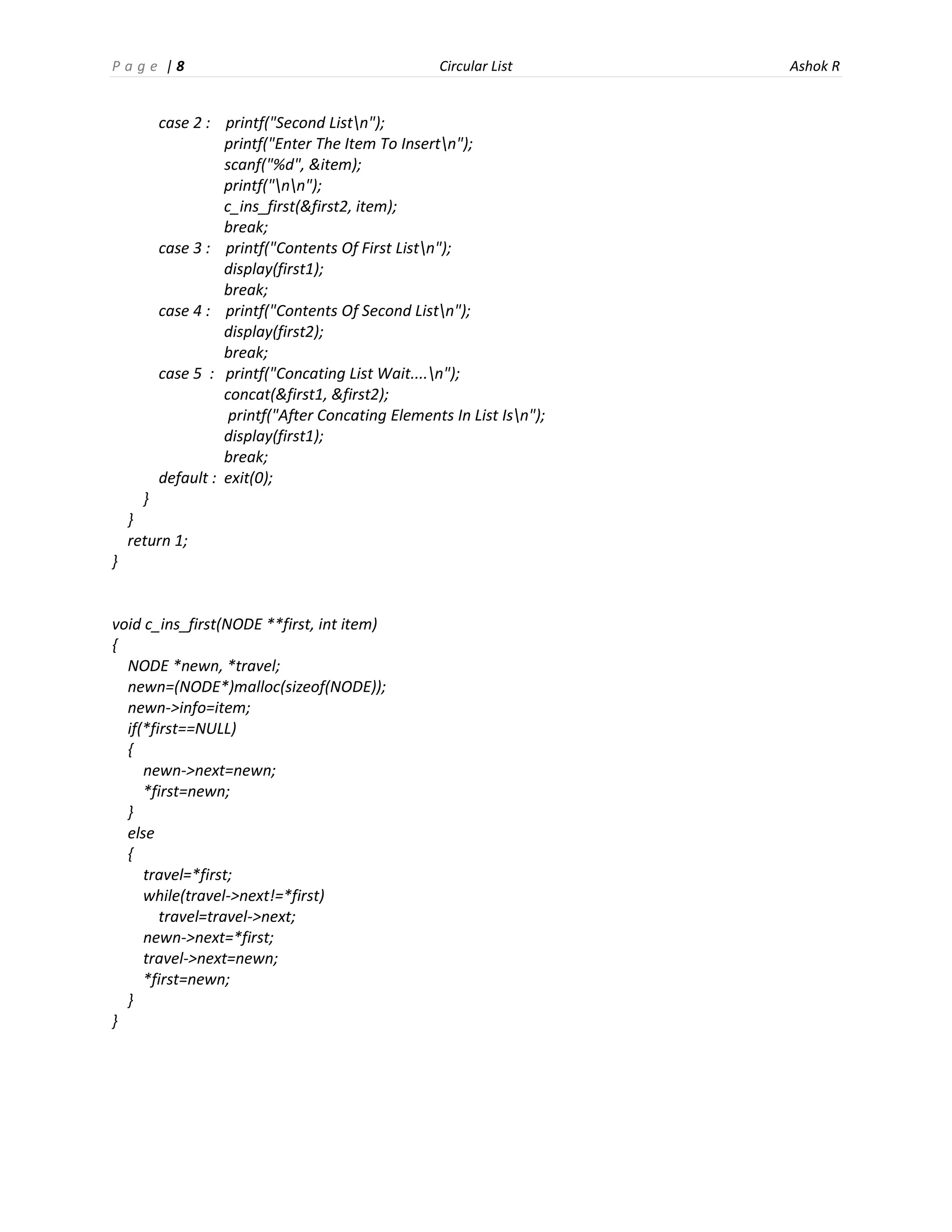 Data structure circular list | PDF