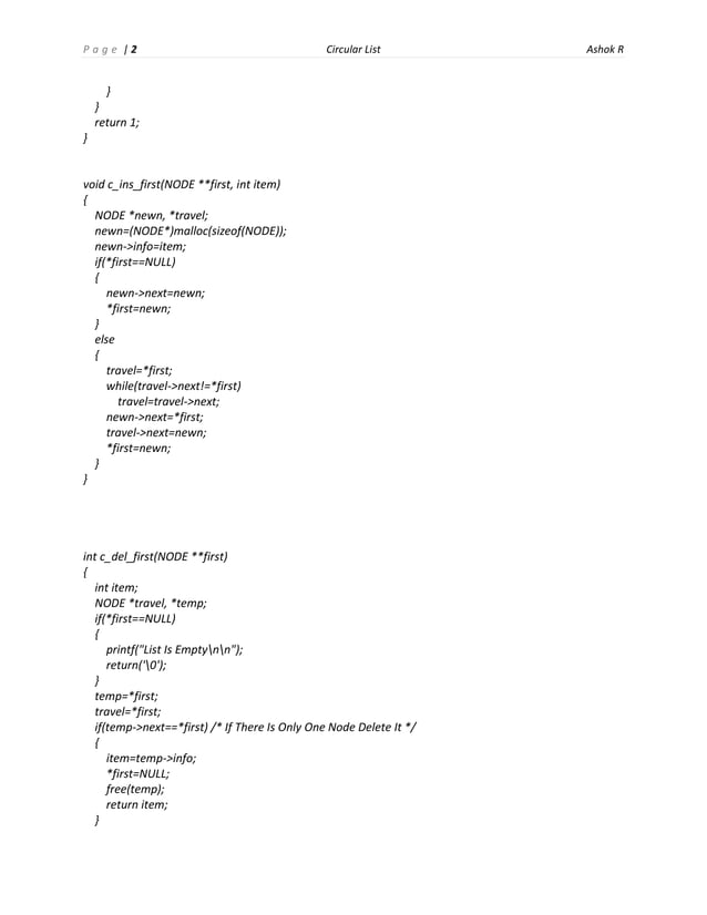 Data structure circular list | PDF