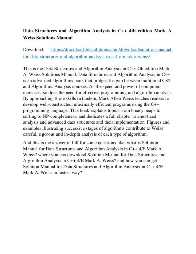 Data Structures And Algorithm Analysis In C 4th Edition Mark A Wei…