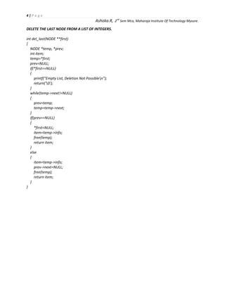 Data structure singly linked list programs VTU Exams | PDF