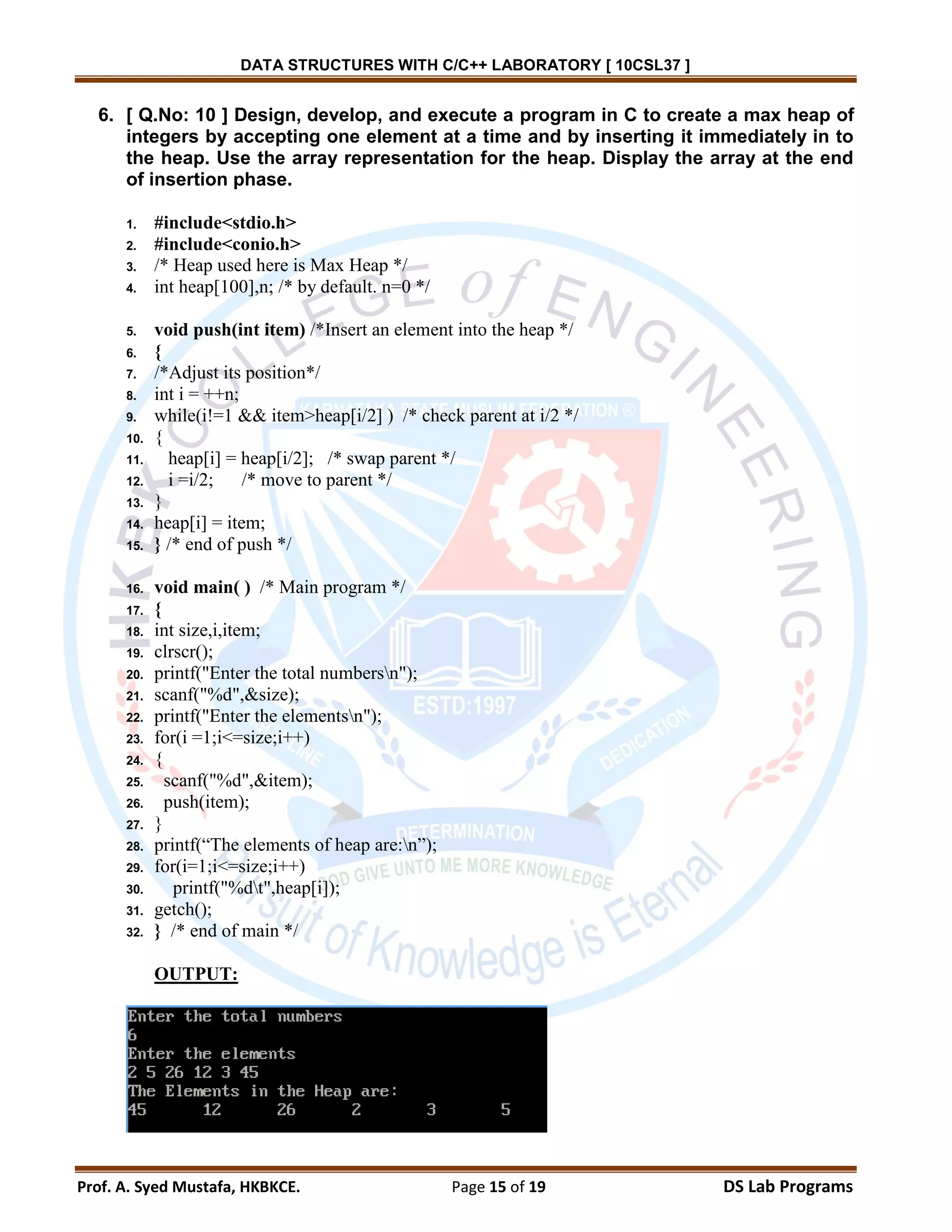 Data structures lab c programs | PDF | Education