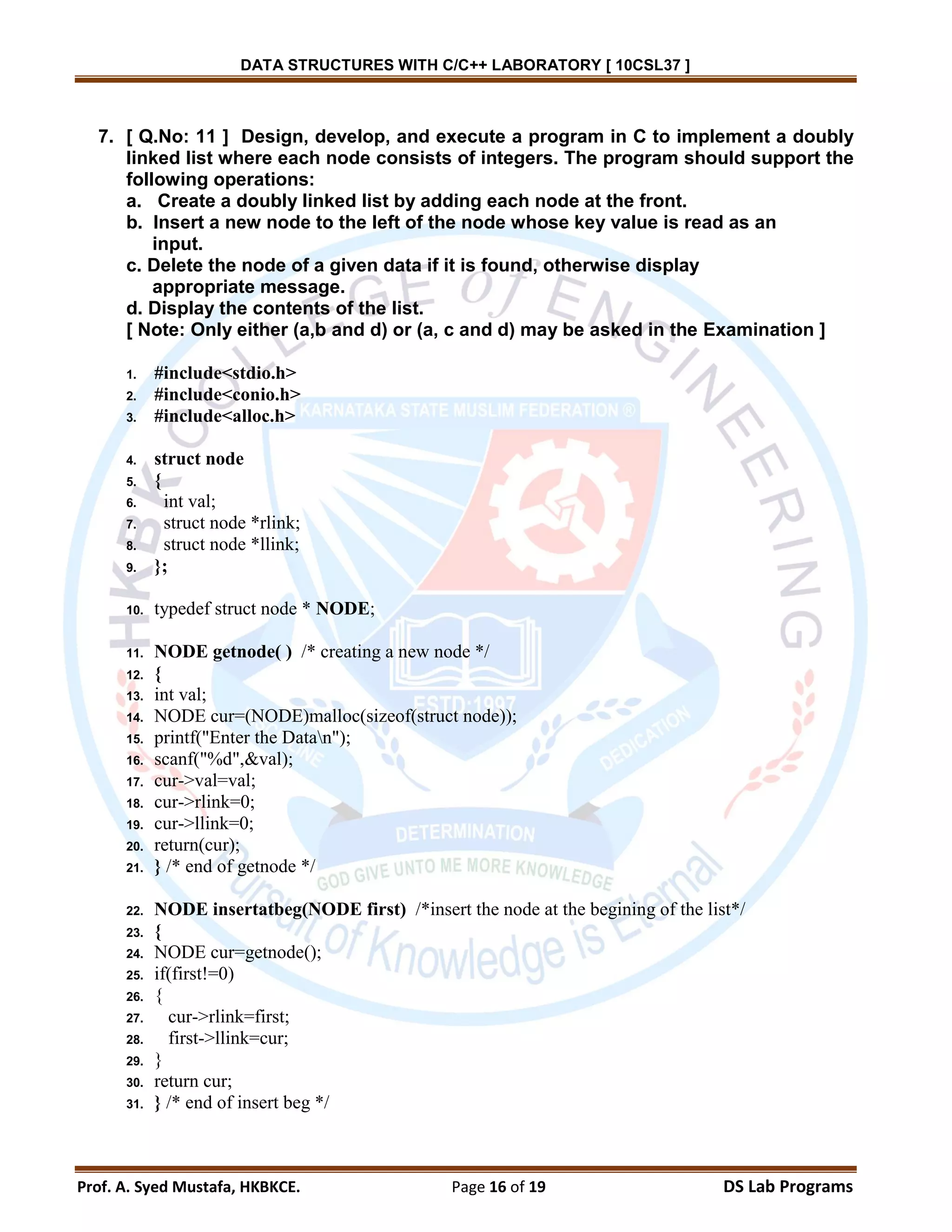 Data structures lab c programs | PDF | Education