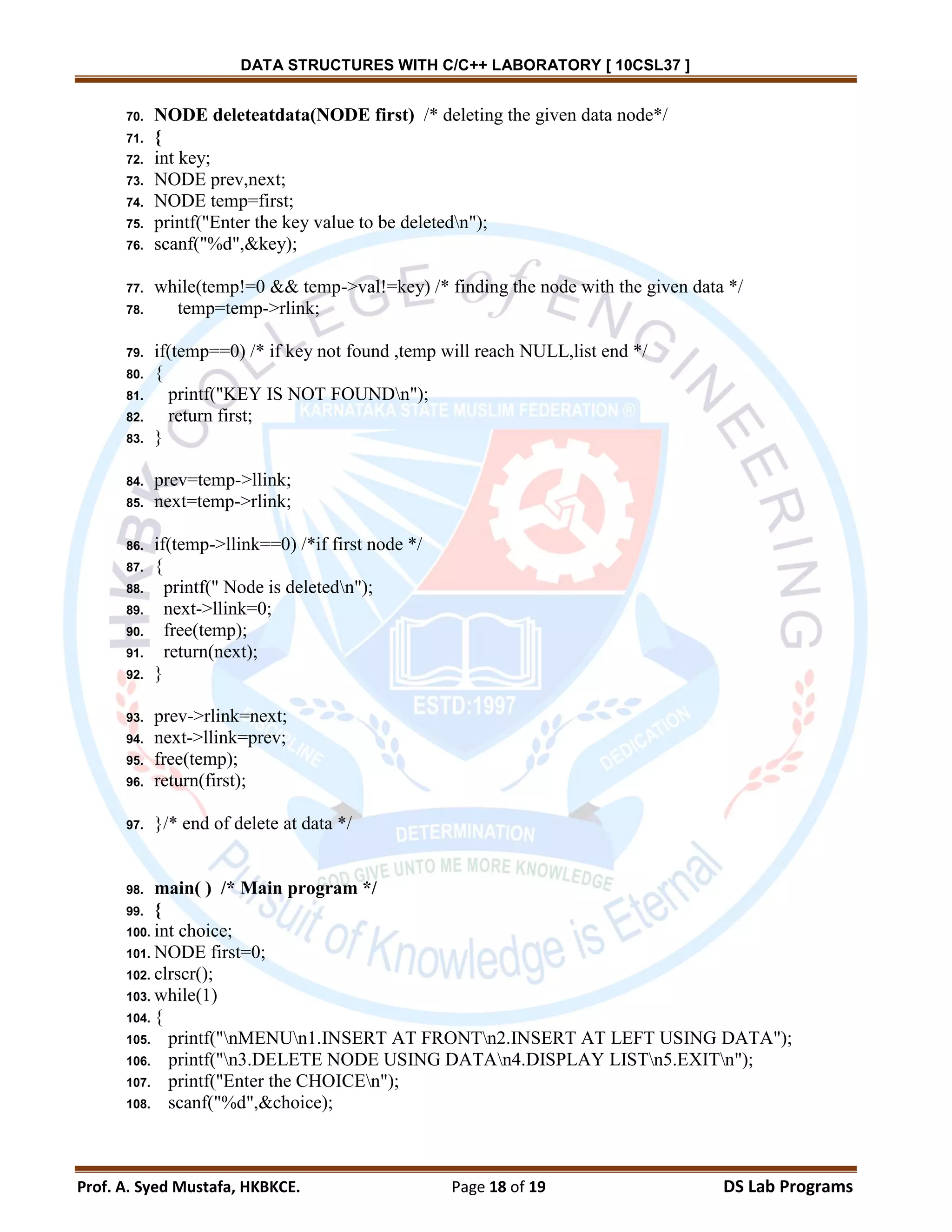 Data structures lab c programs | PDF | Education