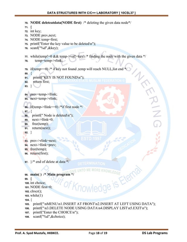 Data structures lab c programs | PDF | Education