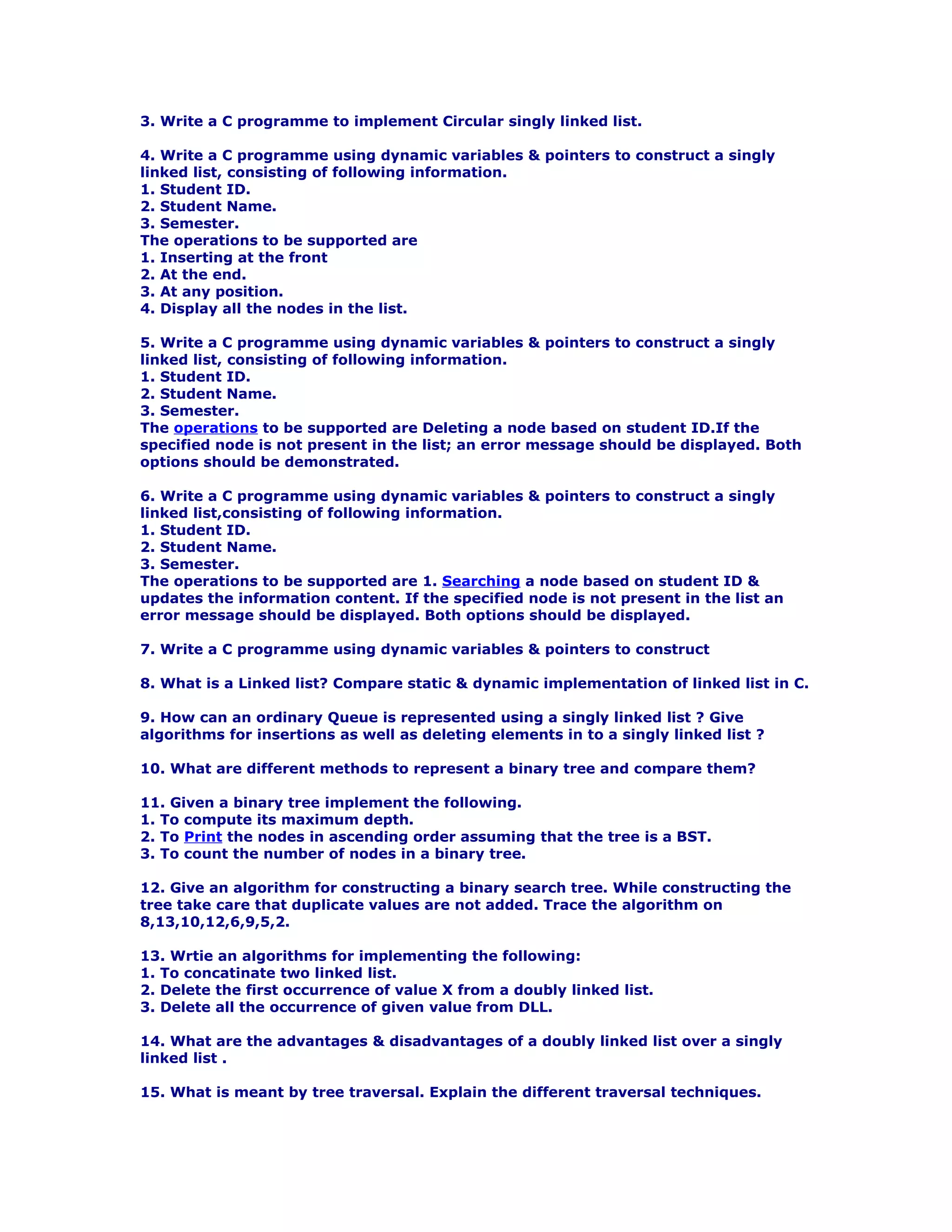 Data structures question paper anna university | DOC