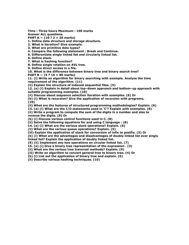 Data structures question paper anna university | DOC | Programming ...