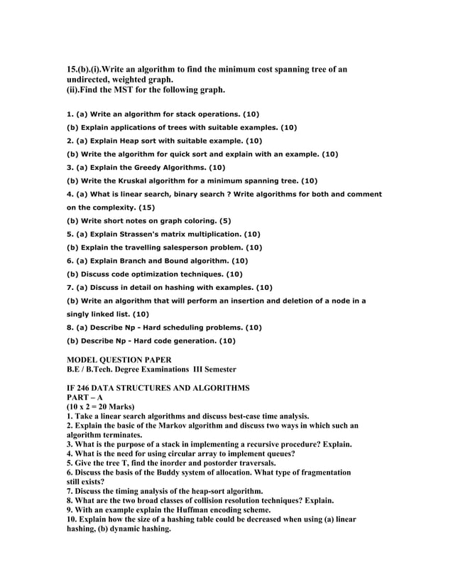 Data structures question paper anna university | DOC | Programming ...