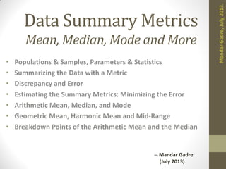 Data summary metrics | PPT