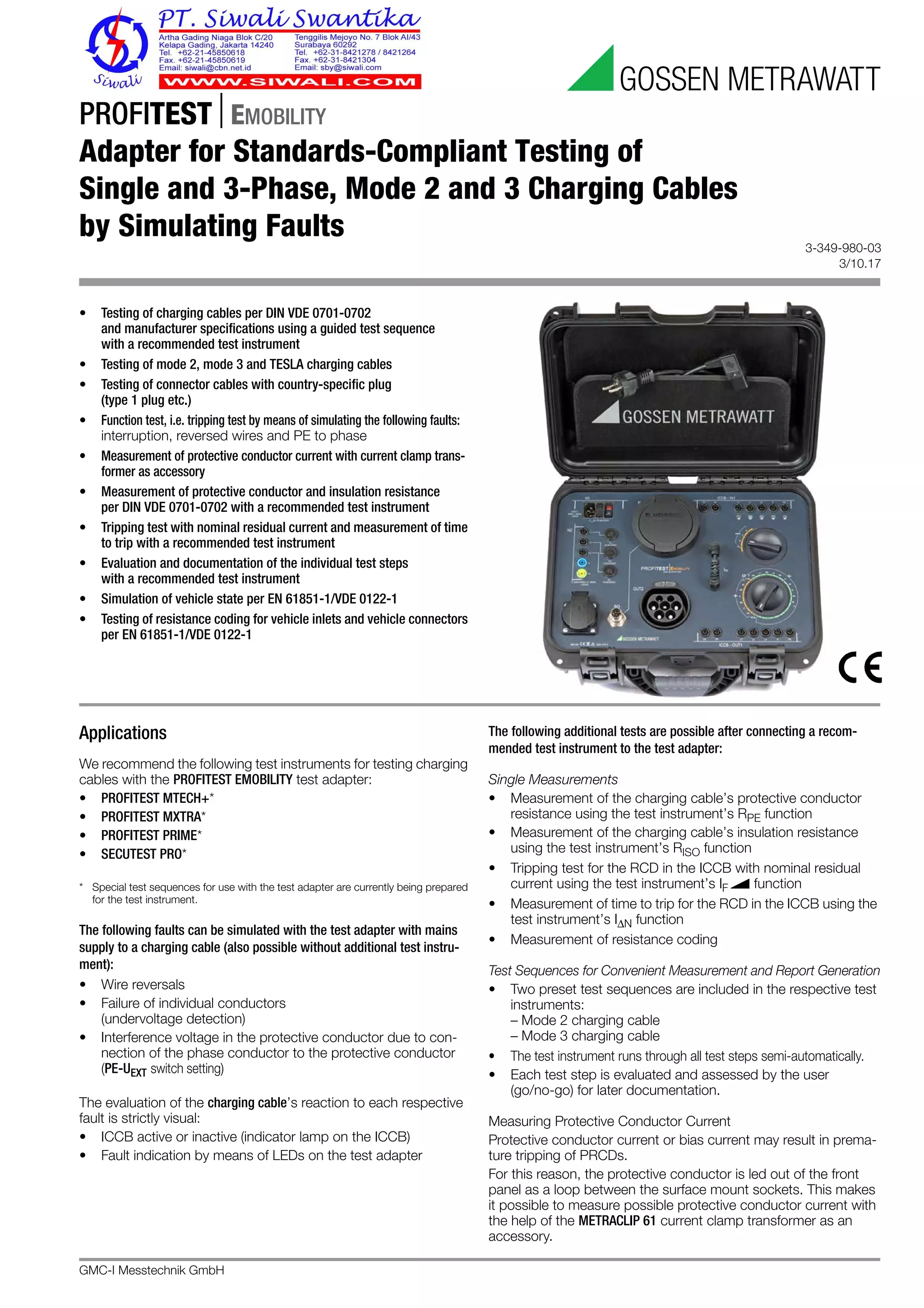 Data Teknis Gossen Metrawatt : PROFITEST EMOBILITY | PDF