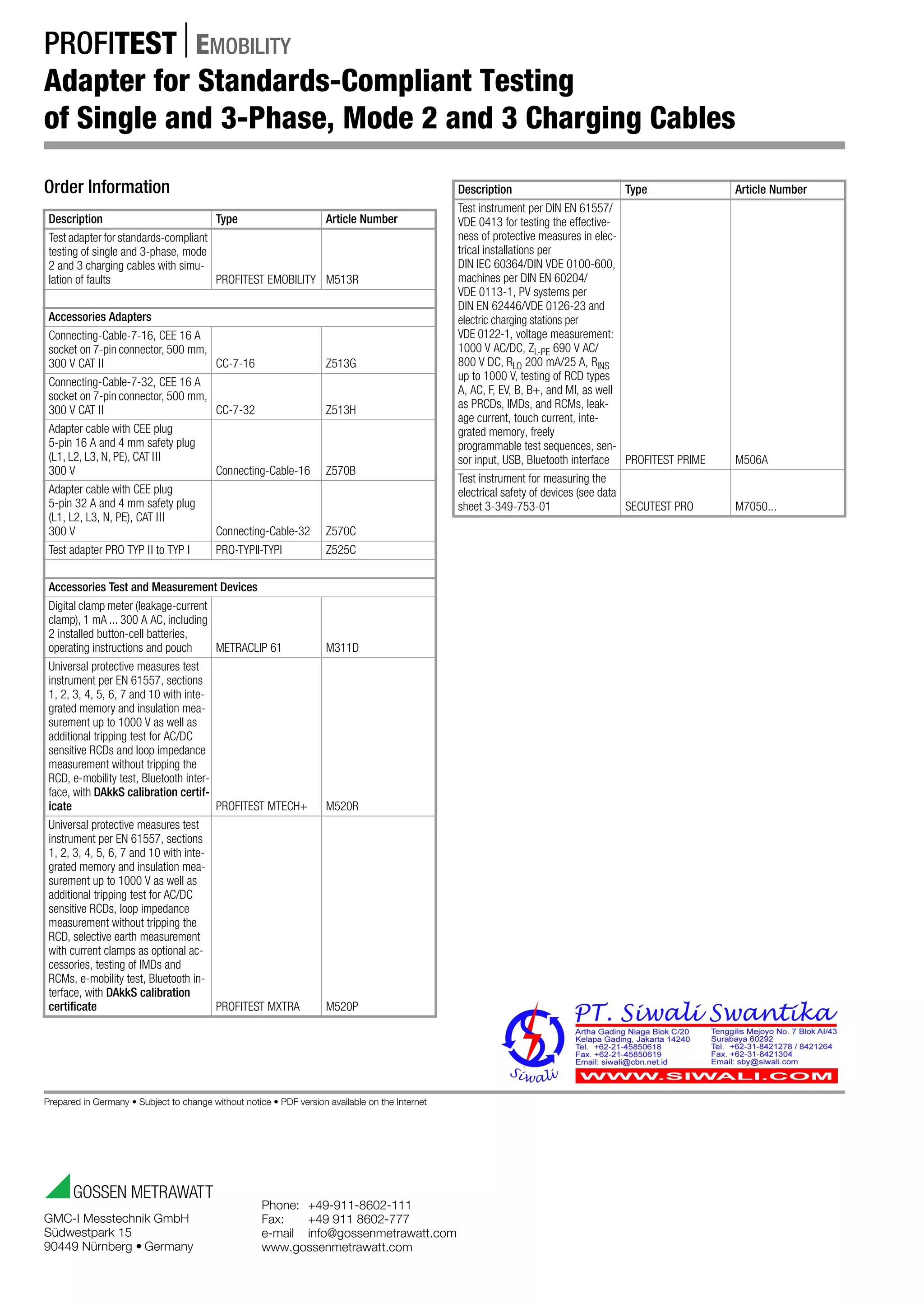Data Teknis Gossen Metrawatt : PROFITEST EMOBILITY | PDF